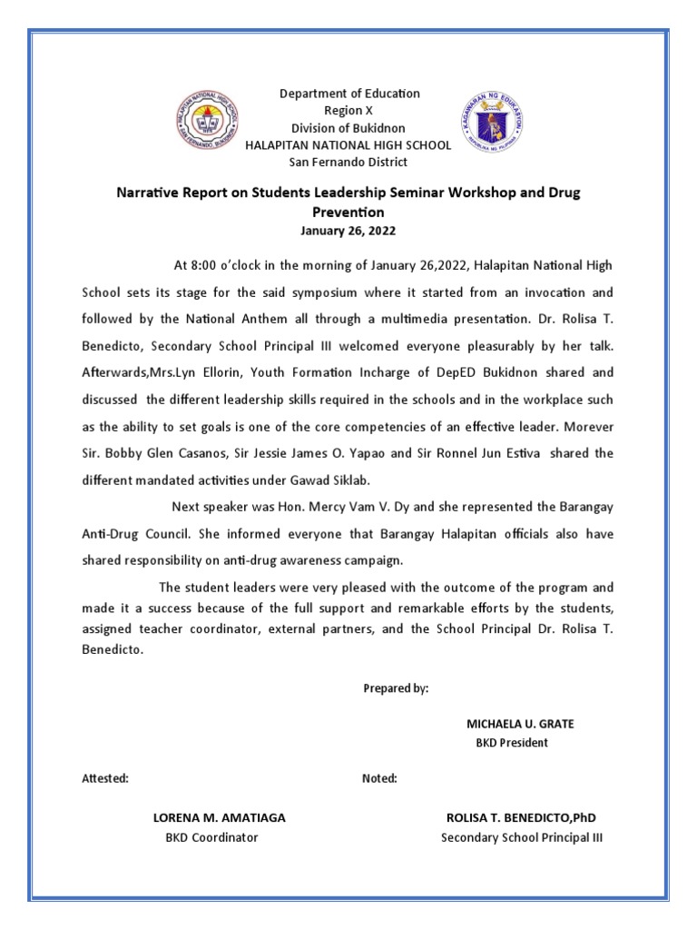 6.2 BKD Narrative Report On Students Leadership and Drug Prevention | PDF