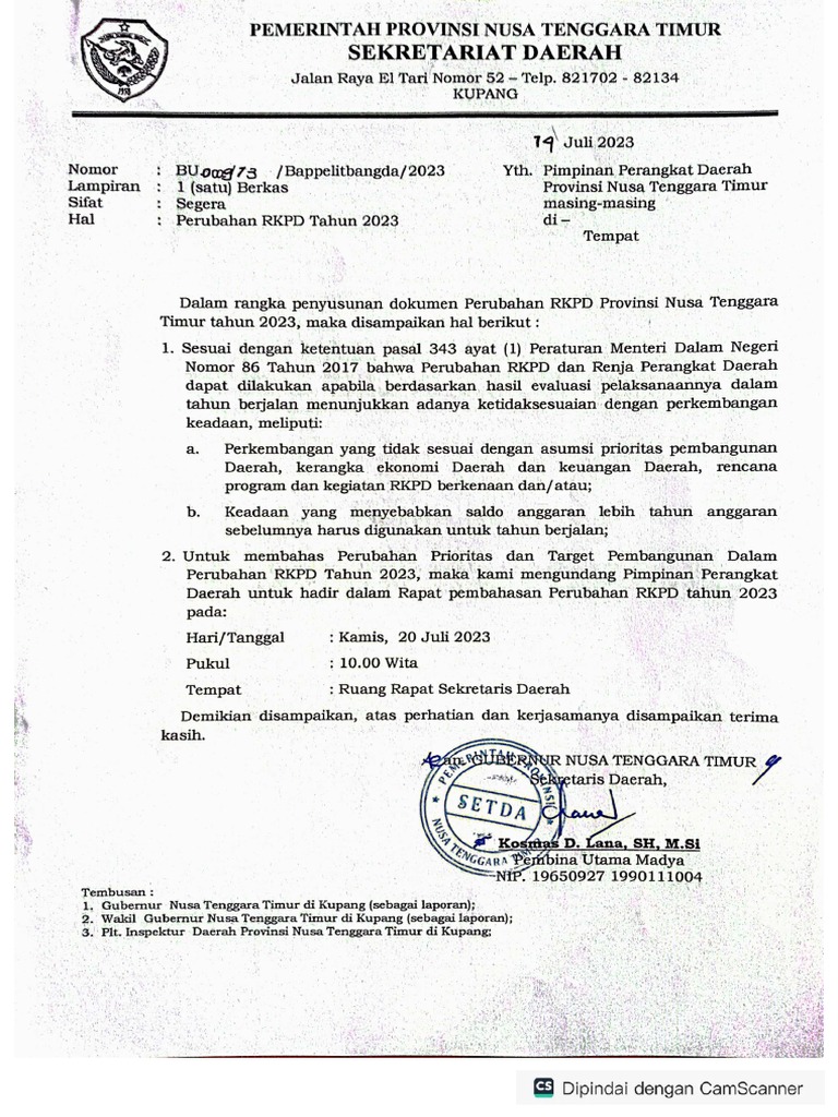 Surat Perubahan RKPD Tahun 2023 | PDF