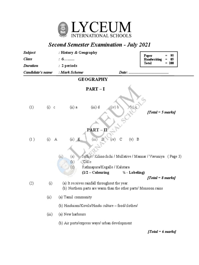 History and Geography Mark Scheme | PDF