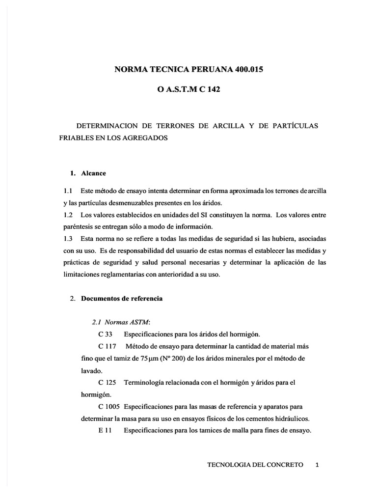NTP 400.015 Método de Ensayo para Determinar Terrones de Arcilla y ...