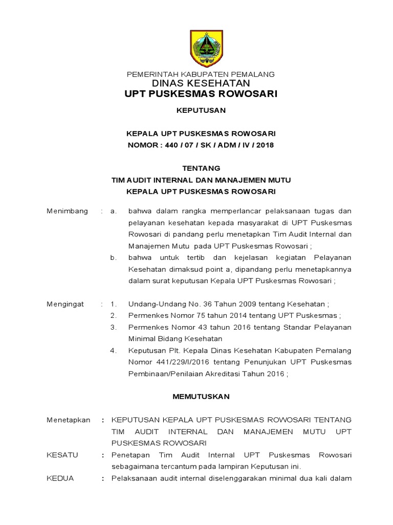 Tim Audit Internal Puskesmas Rowosari | PDF