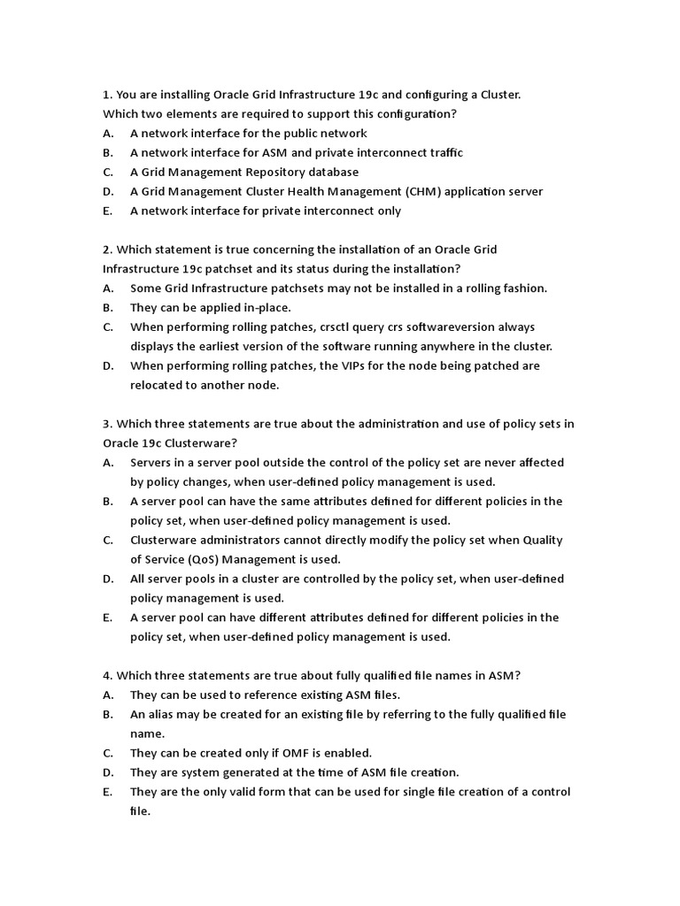 Certification Exams Oracle Database 19c: RAC, ASM, and Grid Infrastructure Administration Exam ...