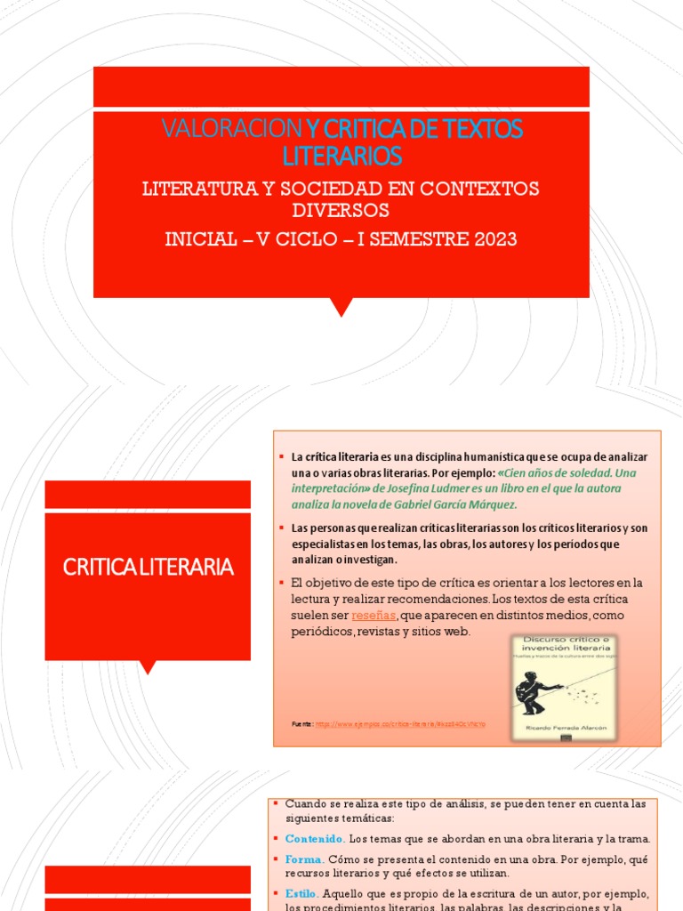 Valoracion y Critica de Textos Literarios | PDF | Crítica literaria | Autor