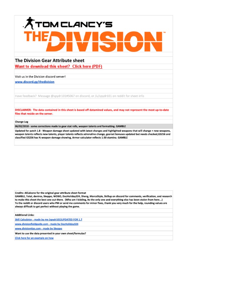 The Division Gear Attribute Sheet - 2 | PDF | Rifle | Equipment
