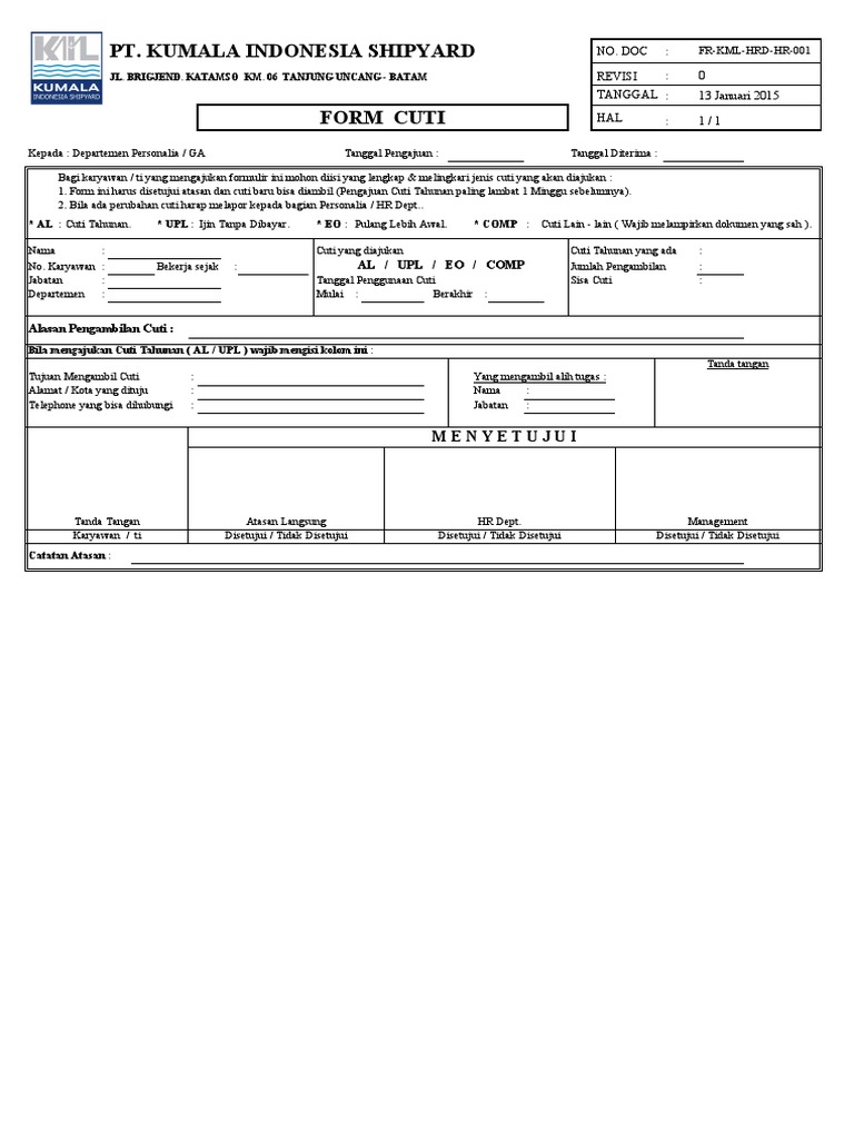 FORM Cuti 0 | PDF