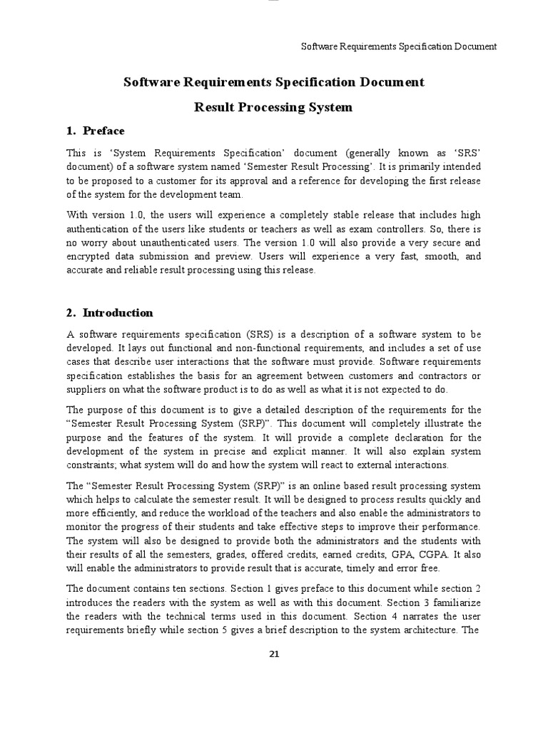 Srs Of Semester Result Processing System Or Sample Of Srs Pdf Use Case Databases
