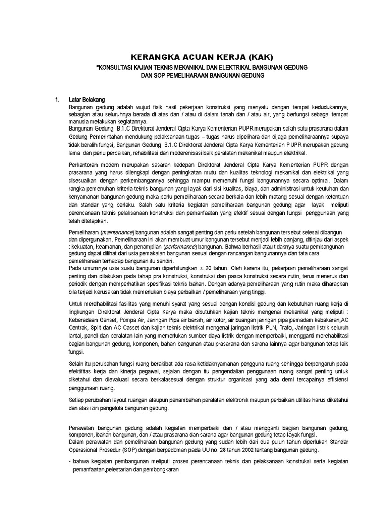 01b.KAK - KAJIAN MEKANIKAL DAN ELEKTRIKAL DAN SOP PEMELIHARAAN BANGUNAN GEDUNG | PDF