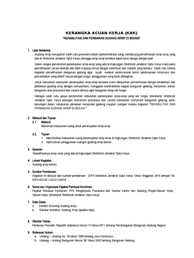 01b.KAK - PERENCANAAN REHABILITASI GUDANG ARSIP | PDF