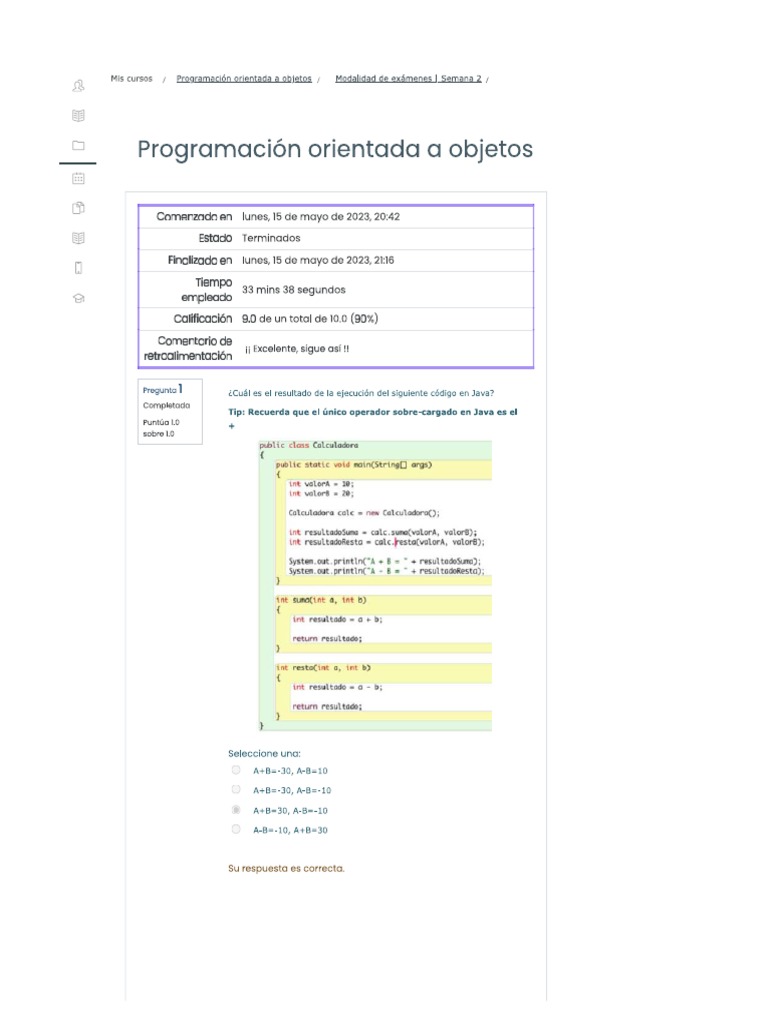 Examen Semana 2 Programacion Orientada A Objetos | PDF Examen Semana 2 Programacion Orientada A Objetos | PDF