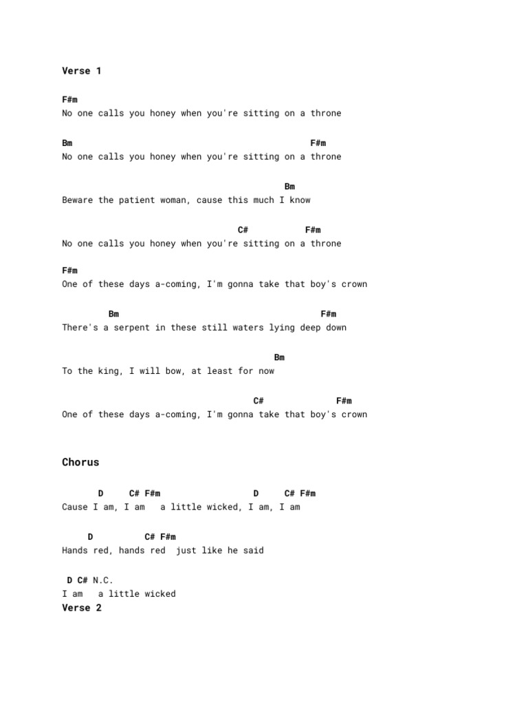 "A Little Wicked" Lyrics & Chords | PDF