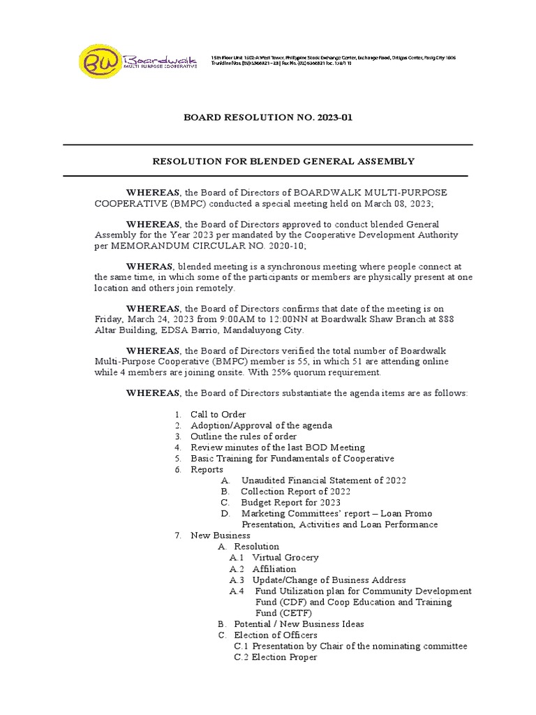 Blended General Assembly Resolution 2023 | PDF | Governance