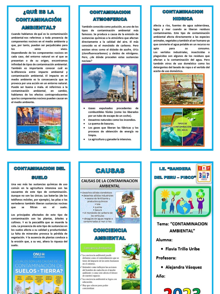 Tríptico Contaminación Ambiental | PDF | Contaminación | Entorno natural
