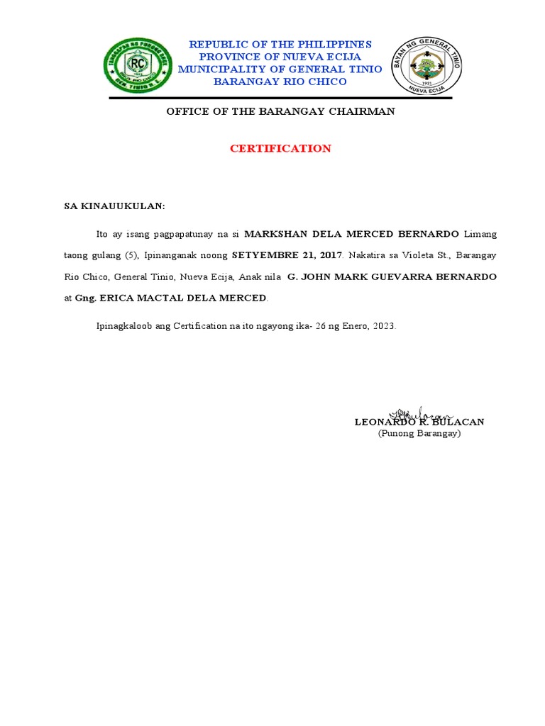 Brgy. Certificate | PDF