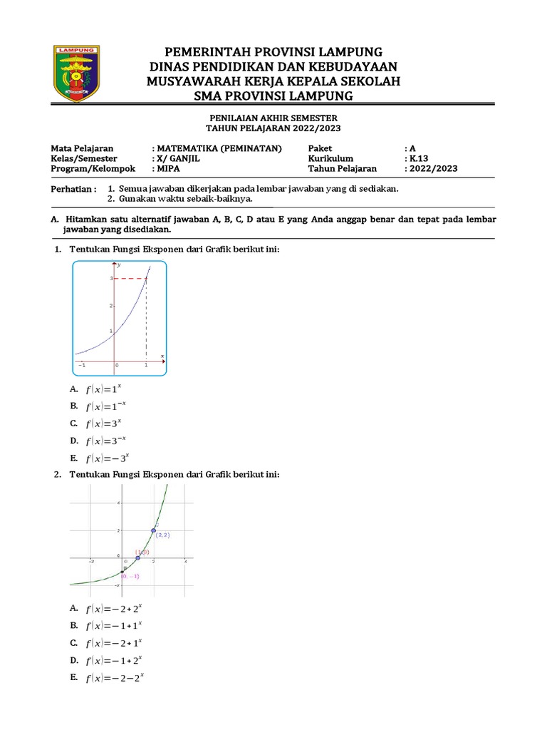 Soal PAS Ganjil Matematika Minat Kelas X | PDF