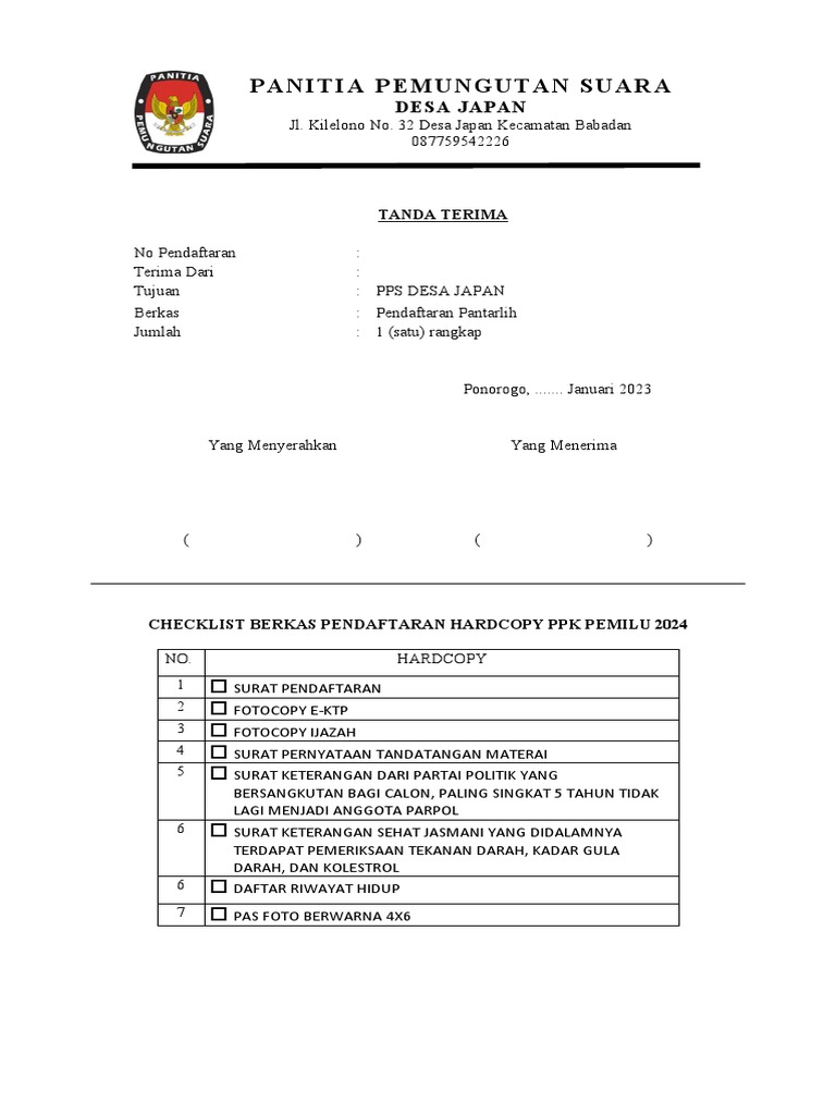 Draft Tanda Terima Berkas Pantarlih | PDF