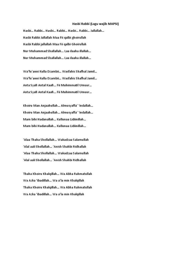 Hasbi Rabbi Lagu Wajib MAPSI 2023 | PDF