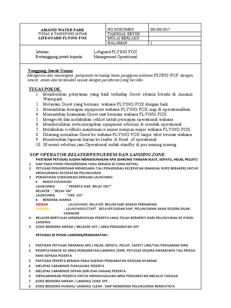 SOP Lifeguard Flying Fox FINAL | PDF