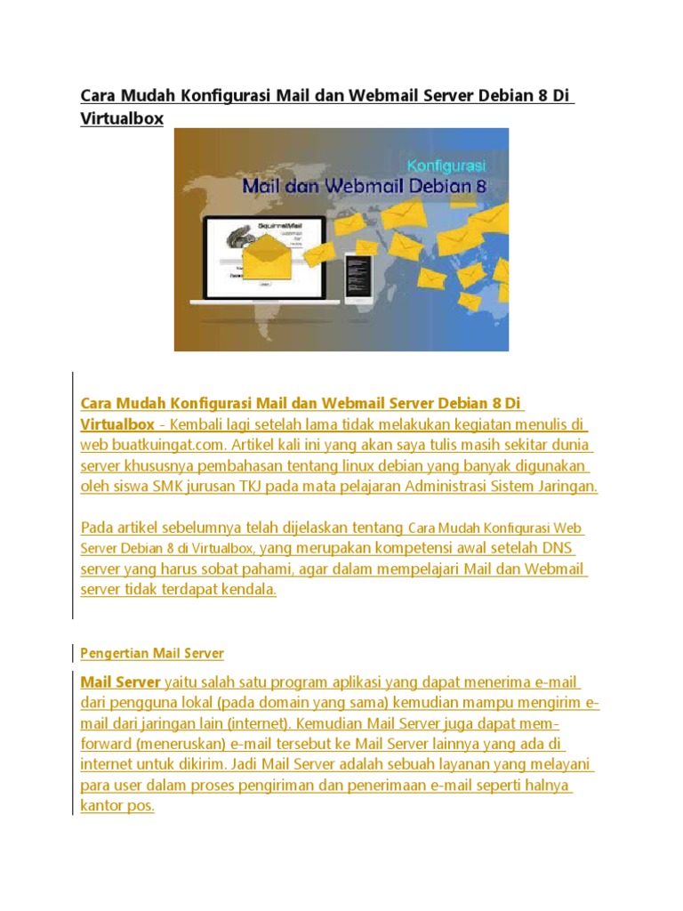 Cara Mudah Konfigurasi Mail Dan Webmail Server Debian 8 Di Virtualbox | PDF