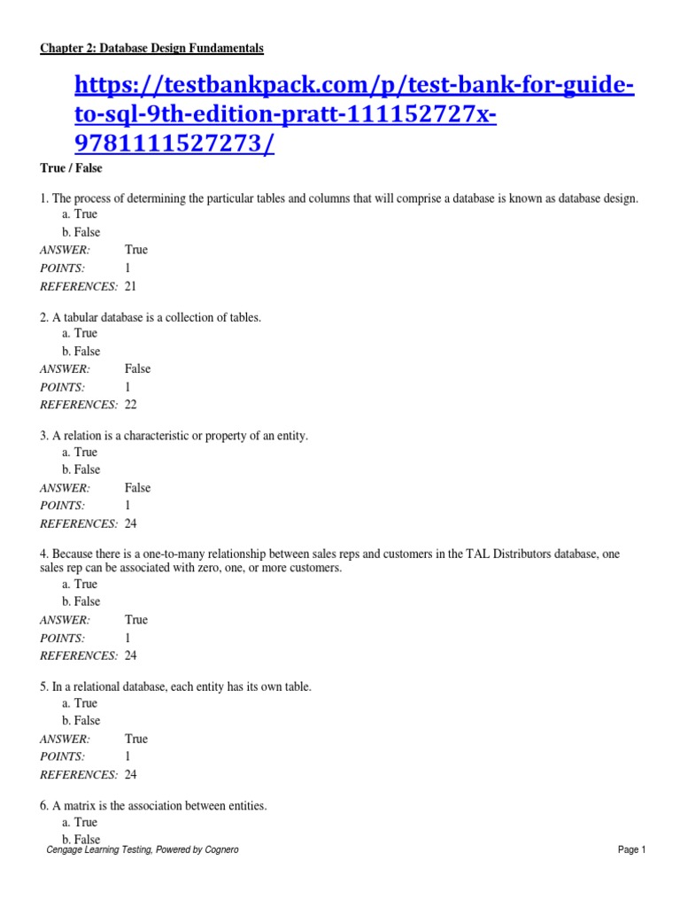 Guide To Sql 9th Edition By Pratt Last Test Bank Pdf Relational Model Relational Database