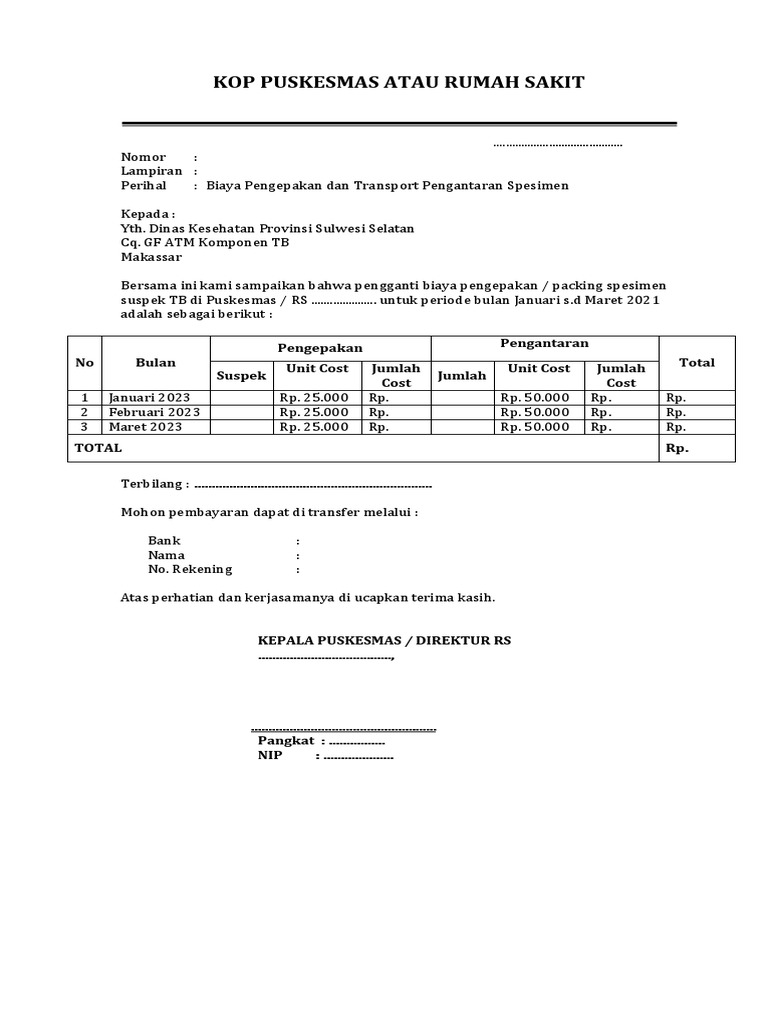 Contoh Surat Pengantar Klaim Puskesmas Atau Rumah Sakit Pdf