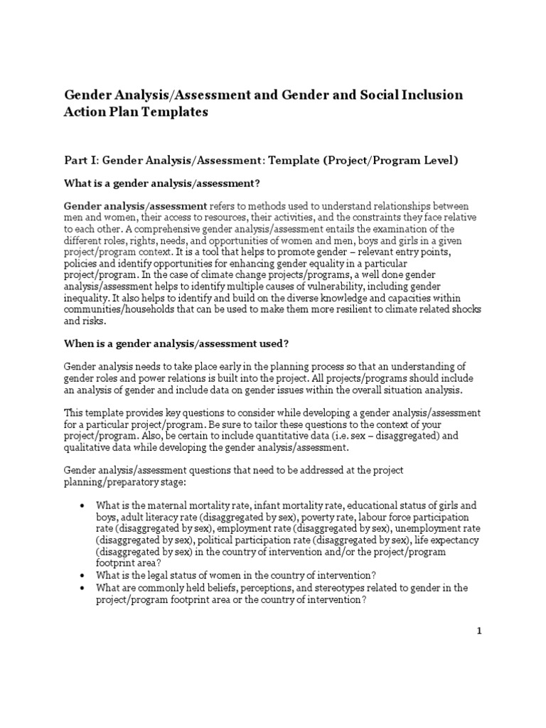 Gender Analysis & Inclusion Plan Guide | PDF | Gender Analysis | Gender