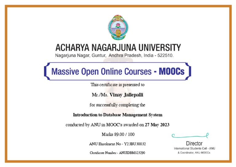 Database Management System Certificate | PDF