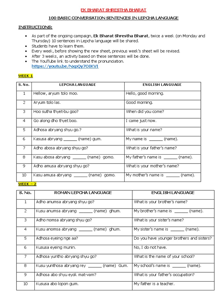 Lepcha - Language Conversation | PDF