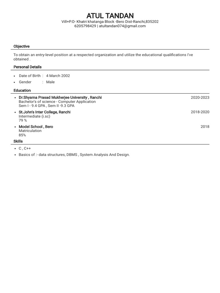 Atul Tandan: Objective | PDF