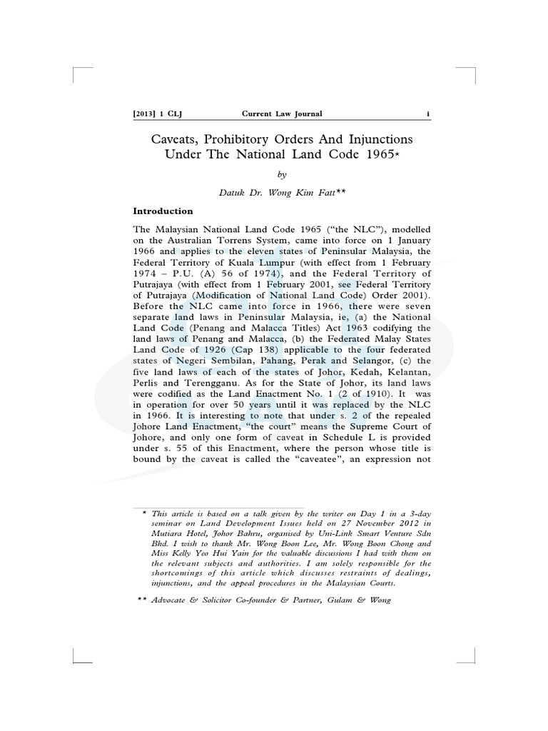 Caveats, Prohibitory Orders and Injunctions Under The National Land ...