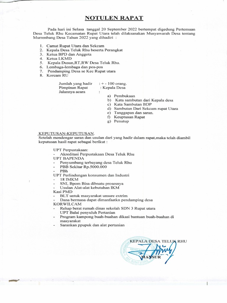 Berita Acara Musrenbang Desa Teluk Rhu | PDF Berita Acara Musrenbang Desa Teluk Rhu | PDF