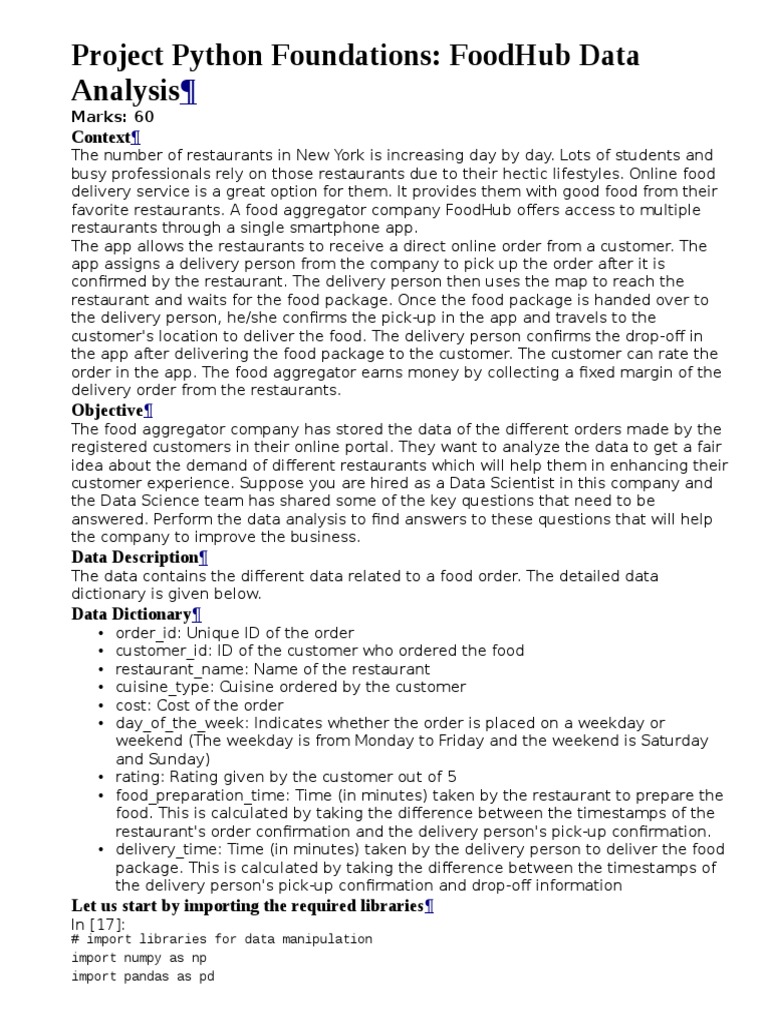 FoodHub Data Analysis Project | PDF | Integer (Computer Science ...