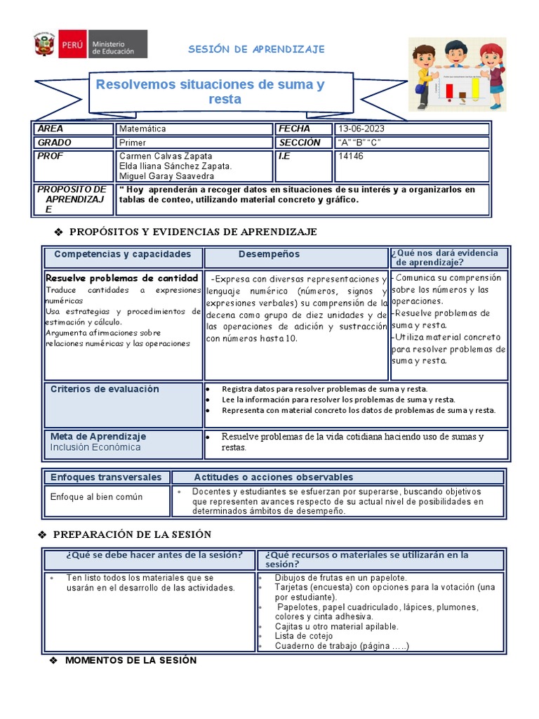 SESIÓN DE PROBLEMAS DE SUMA Y RESTA (1) | PDF | Sustracción | Aprendizaje