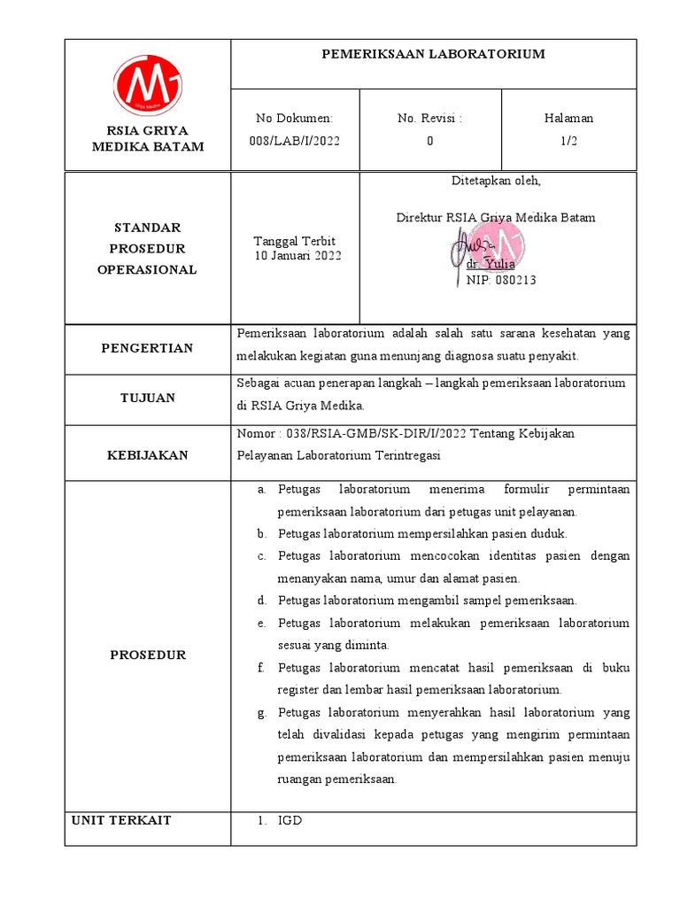 Spo Pemeriksaan Lab | PDF