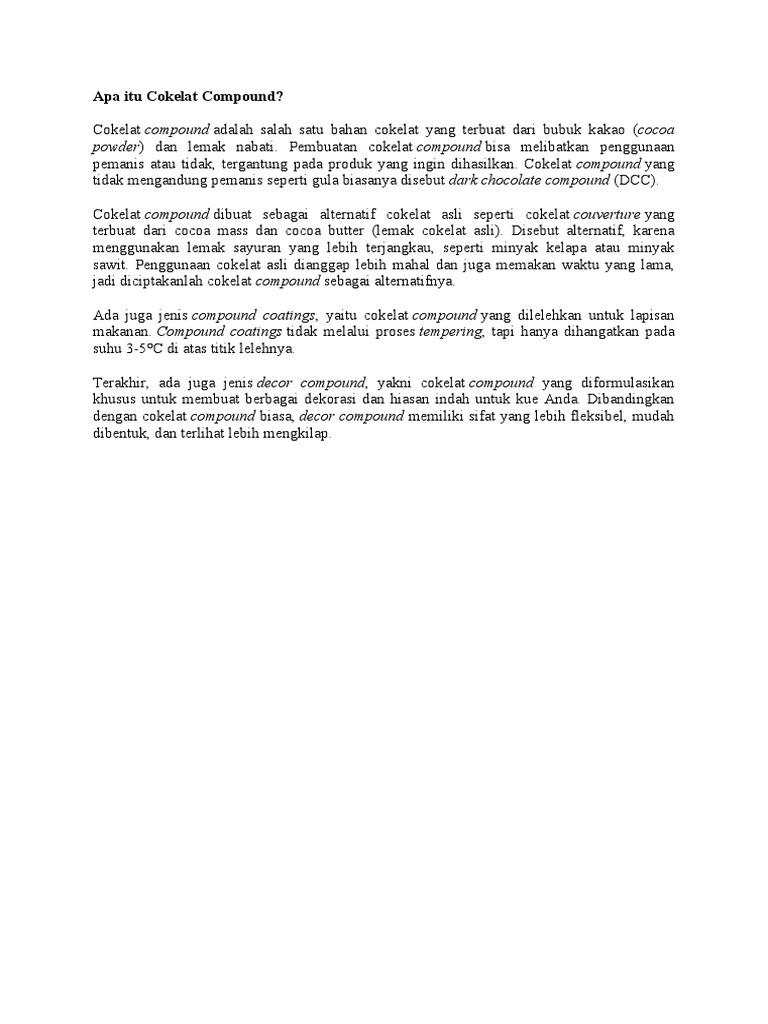 Cokelat Compound: Definisi dan Jenisnya | PDF