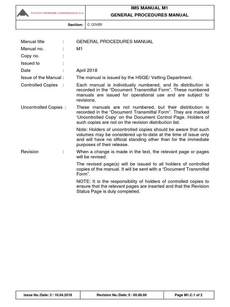 IMS M1 General Procedures | PDF | Risk | Hazards