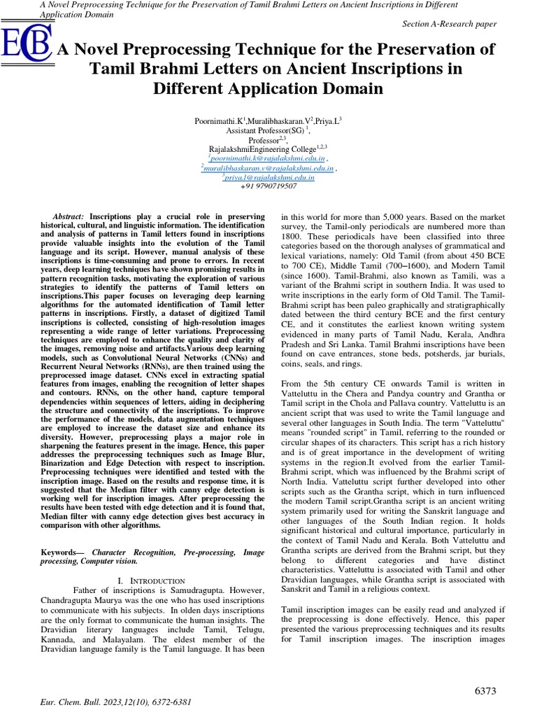 A Novel Preprocessing Technique For The Preservation of Tamil Brahmi Letters On Ancient ...