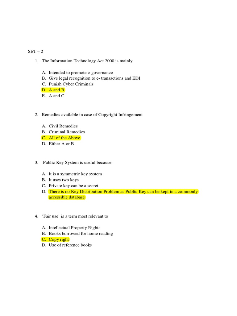 01-Cyber Law Sample Questions (Answer) | PDF | Copyright | Public Key Cryptography