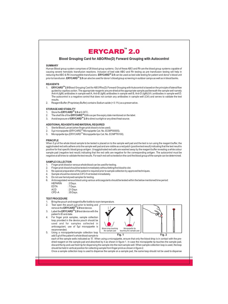 ERYCARD 2.0 Blood Grouping Test | PDF | Blood Type | Blood Transfusion