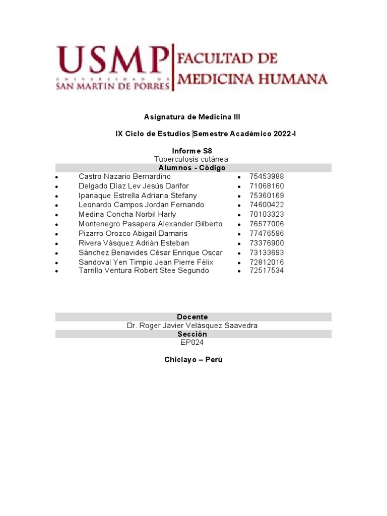 Informe S8 | PDF | Tuberculosis | Sistema inmune