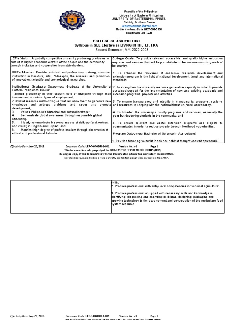 2023 Elective Syllabi Agri | PDF | Information | Internet