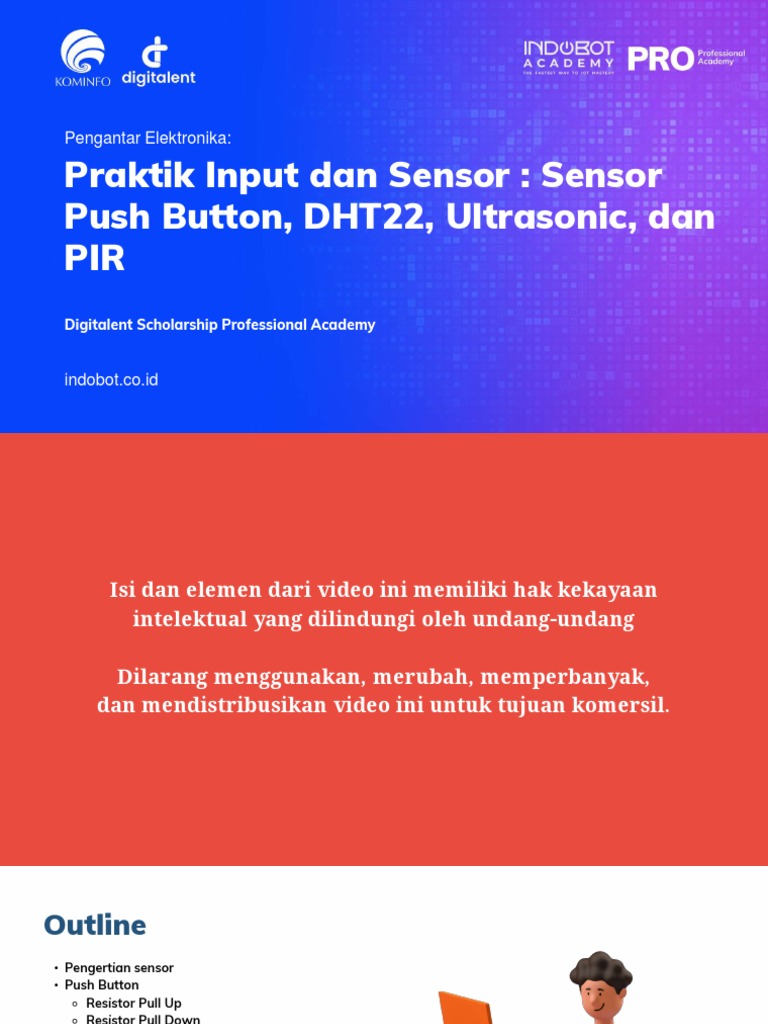 Topik 6 Praktik Input Dan Sensor Sensor Push Button, DHT22, Ultrasonic, Dan PIR | PDF