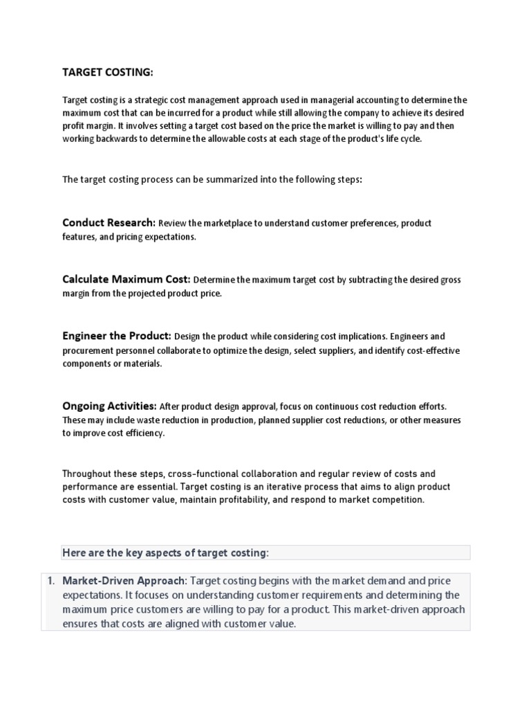 Target Costing | PDF | Financial Markets | Production And Manufacturing