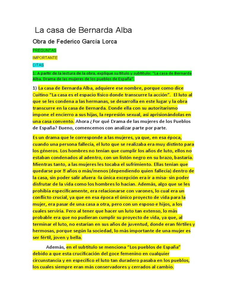La Casa de Bernarda Alba | PDF | Mujer | Matrimonio