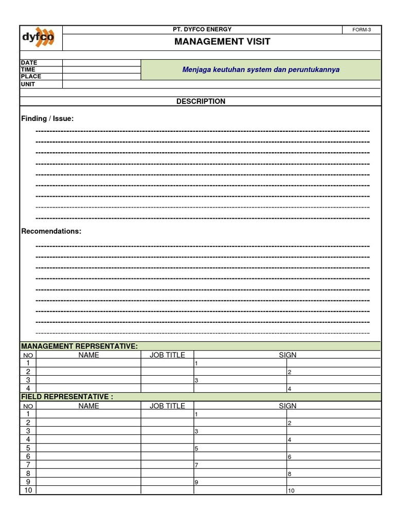 Management Visit Report: PT. Dyfco Energy | PDF
