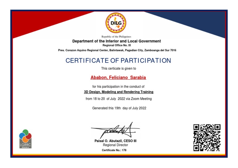 DILG TRAINING CERTIFICATE | PDF