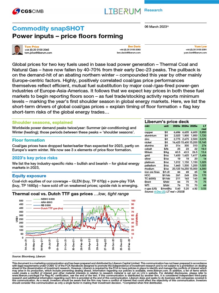 CIMB Liberum Research Commodity Snapshot 6 Mar 2023 Power Inputs | PDF | Coal | Liquefied ...