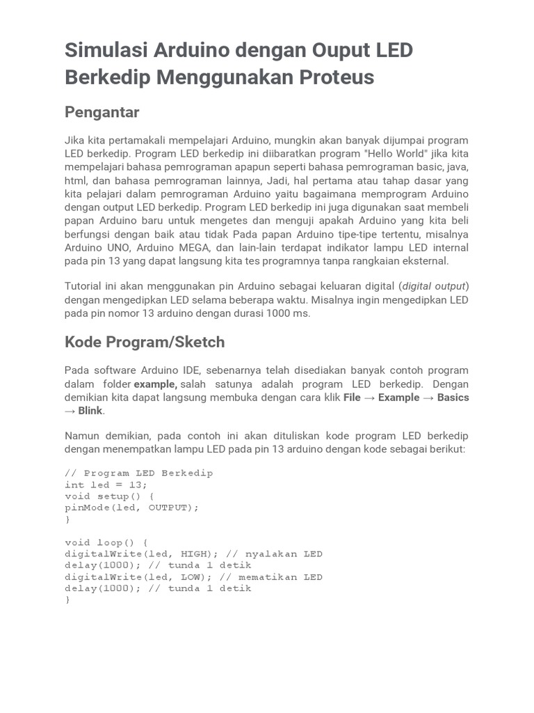 PMM - 01. Simulasi Arduino Dengan Ouput LED Berkedip Menggunakan Proteus | PDF | Komputer ...