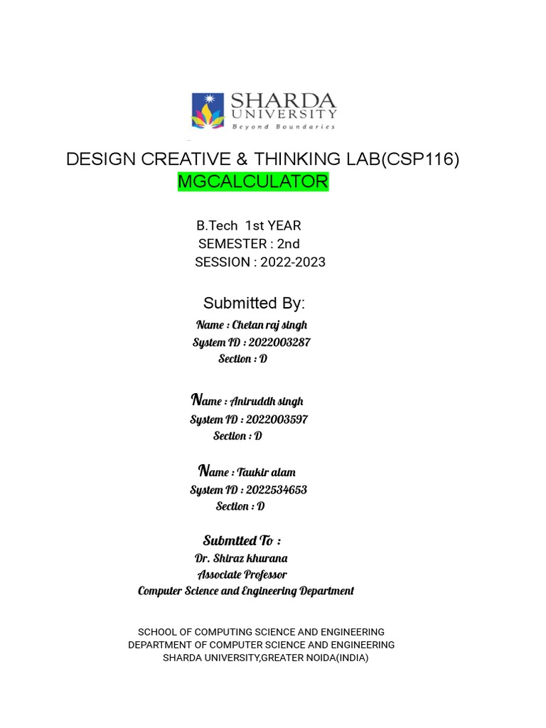 Design Creative & Thinking Lab (CSP116) | PDF | Trigonometric Functions | Logarithm
