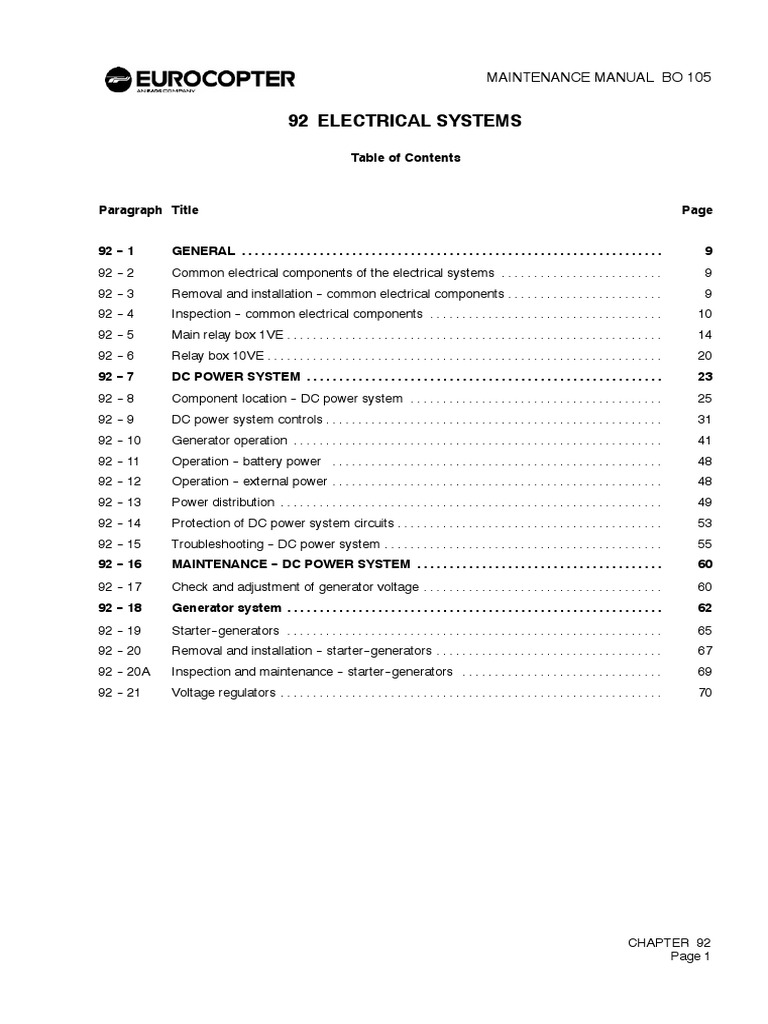 BO 105 Electrical Systems Overview | PDF | Electrical Connector ...