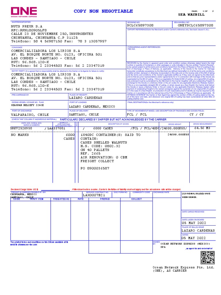 BL One | PDF | Bill Of Lading | Cargo